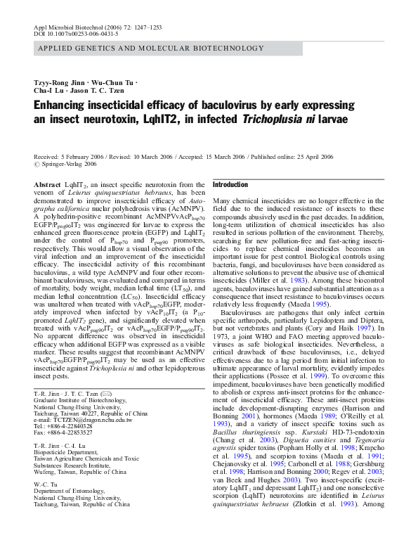 (PDF) Enhancing insecticidal efficacy of baculovirus by early ...