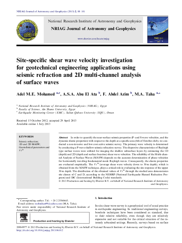 (PDF) Site-specific shear wave velocity investigation for geotechnical engineering applications ...