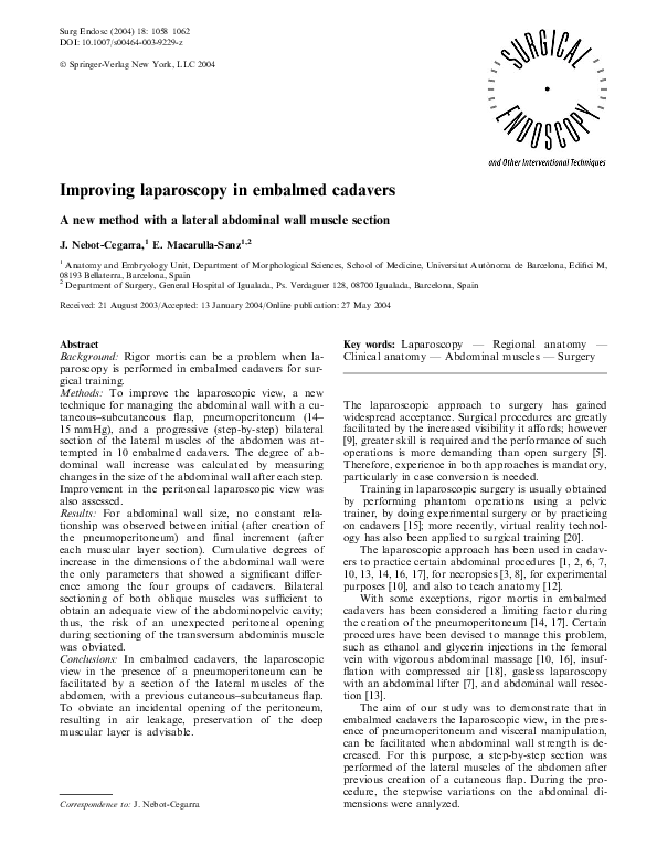 (PDF) Improving laparoscopy in embalmed cadavers: a new method with a ...