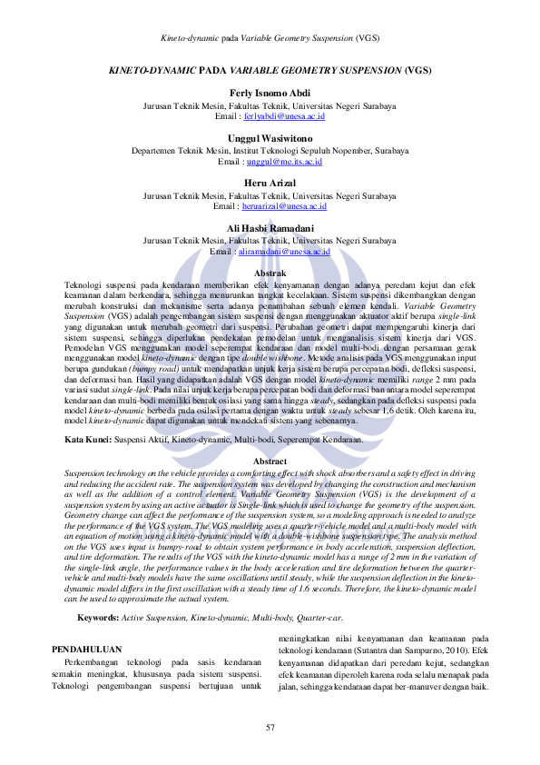 Kineto-Dynamic Pada Variable Geometry Suspension (VGS)