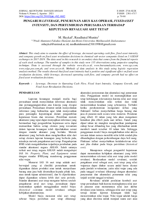 (PDF) Pengaruh Leverage, Penurunan Arus Kas Operasi, Fixedasset ...