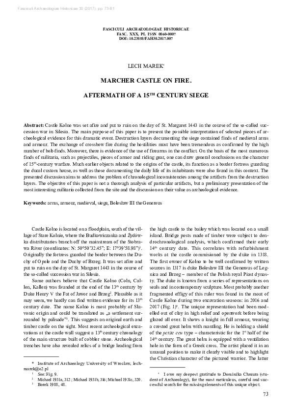(PDF) Marcher Castle on Fire. Aftermath of a 15th Century Siege