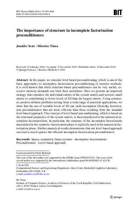 (PDF) The importance of structure in incomplete factorization preconditioners