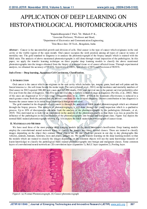 (PDF) Application of Deep Learning on Histopathological Photomicrographs