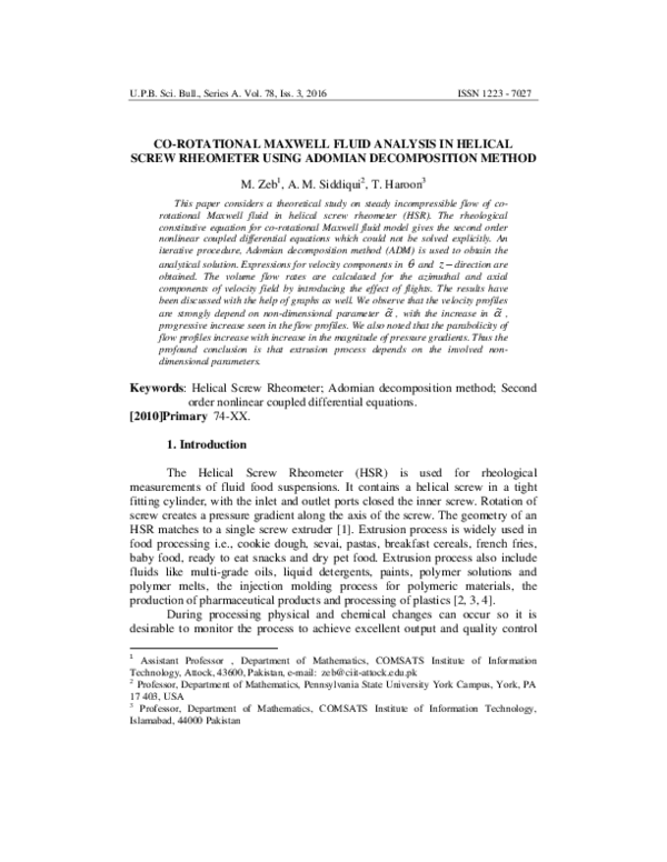 (PDF) Co-Rotational Maxwell Fluid Analysis in Helical Screw Rheometer ...