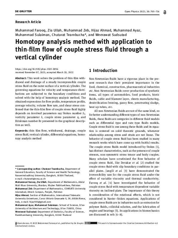 (PDF) Homotopy analysis method with application to thin-film flow of couple stress fluid through ...