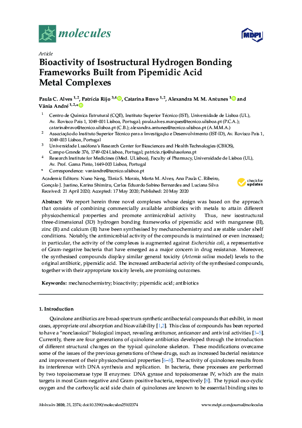 (PDF) Bioactivity of Isostructural Hydrogen Bonding Frameworks Built ...