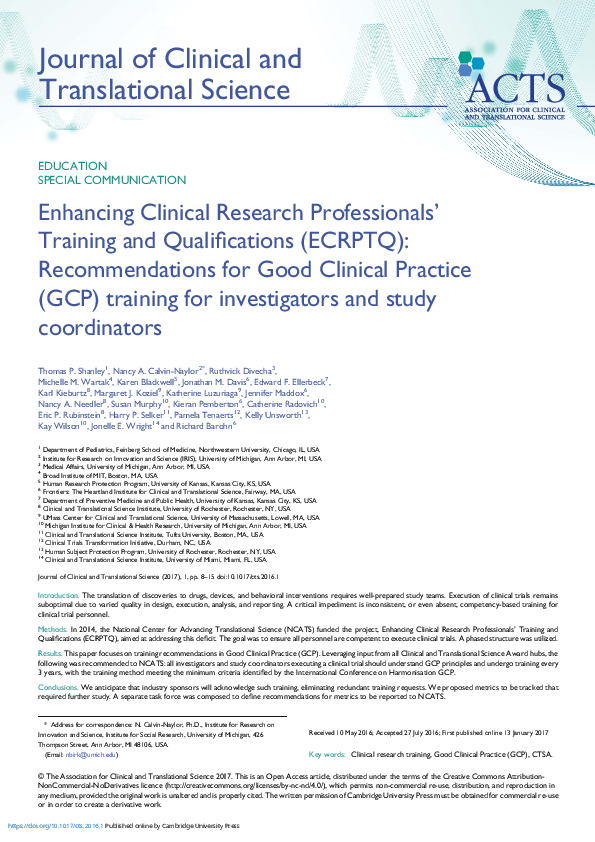 (PDF) Enhancing Clinical Research Professionals’ Training and ...