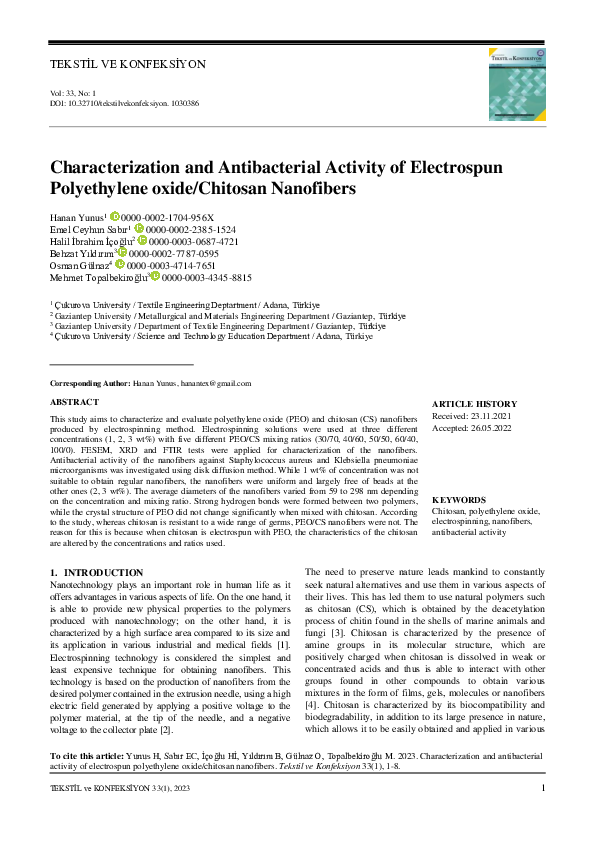 (PDF) Characterization and Antibacterial Activity of Electrospun Polyethylene oxide/Chitosan ...