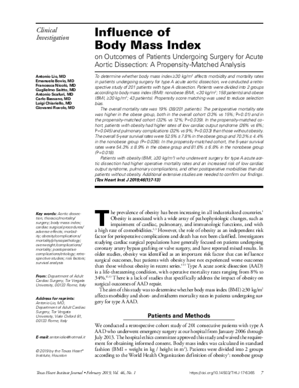 (PDF) Influence of Body Mass Index on Outcomes of Patients Undergoing ...