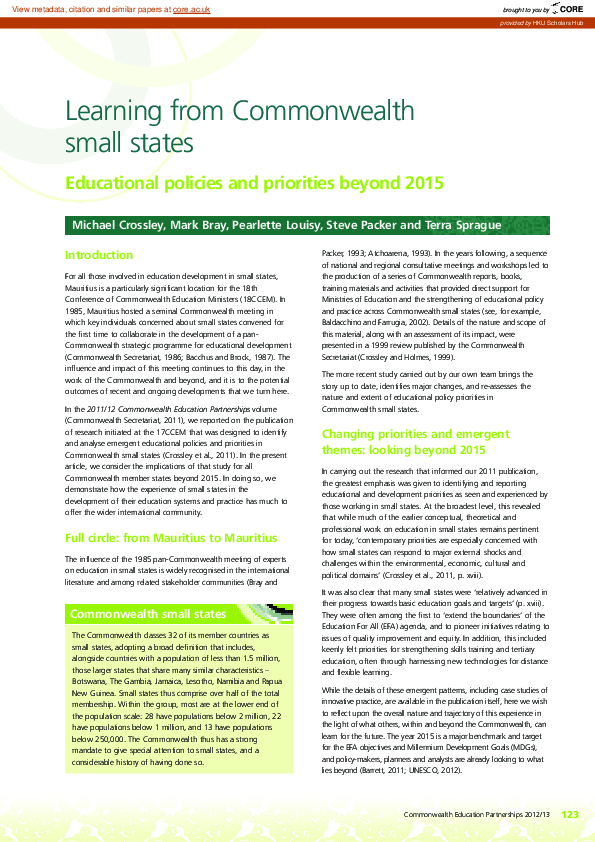 (PDF) Learning from Commonwealth small states: educational policies and ...