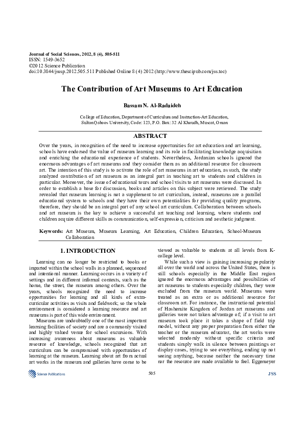 (PDF) The Contribution of Art Museums to Art Education