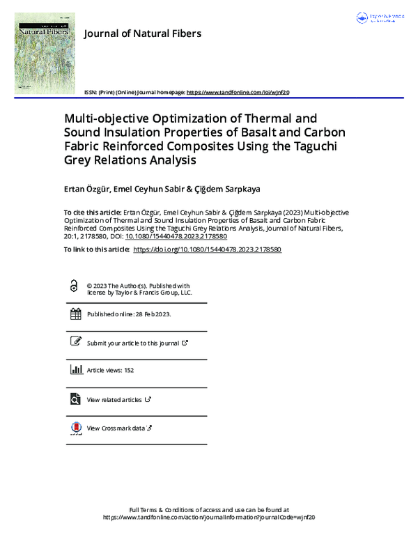 (PDF) Multi-objective Optimization of Thermal and Sound Insulation Properties of Basalt and ...