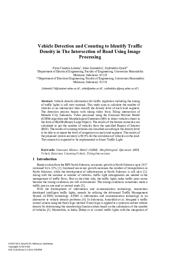 (PDF) Vehicle Detection and Counting to Identify Traffic Density in The Intersection of Road ...