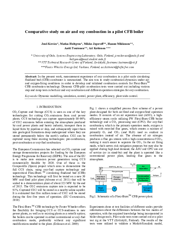 (PDF) Comparative study on air and oxy combustion in a pilot CFB boiler