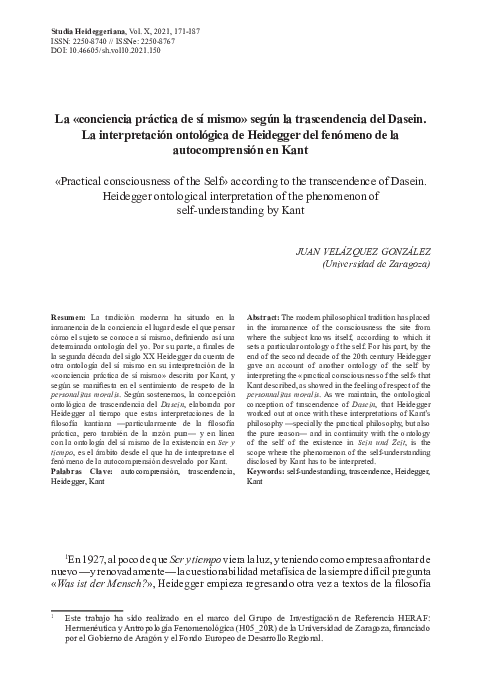 (PDF) La «conciencia práctica de sí mismo» según la trascendencia del ...