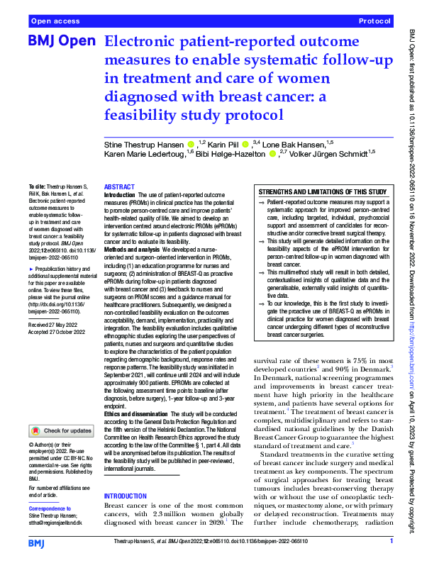 (PDF) Electronic patient-reported outcome measures to enable systematic ...