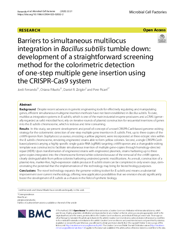 (PDF) Barriers to simultaneous multilocus integration in Bacillus subtilis tumble down ...