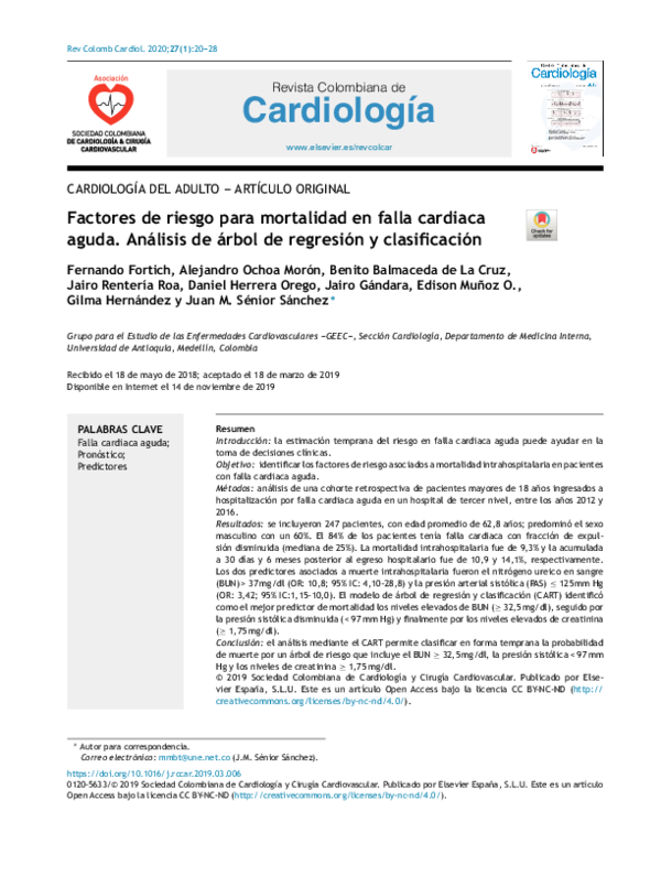 (PDF) Factores de riesgo para mortalidad en falla cardiaca aguda. Análisis de árbol de regresión ...