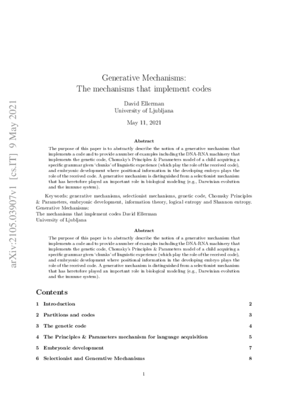 (PDF) Generative Mechanisms: The mechanisms that implement codes (PDF) Generative Mechanisms: The mechanisms that implement codes