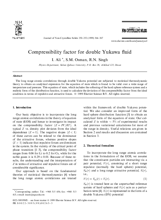 (PDF) Compressibility factor for double Yukawa fluid