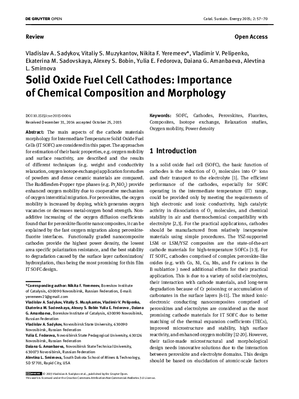 (PDF) Solid Oxide Fuel Cell Cathodes: Importance of Chemical Composition and Morphology