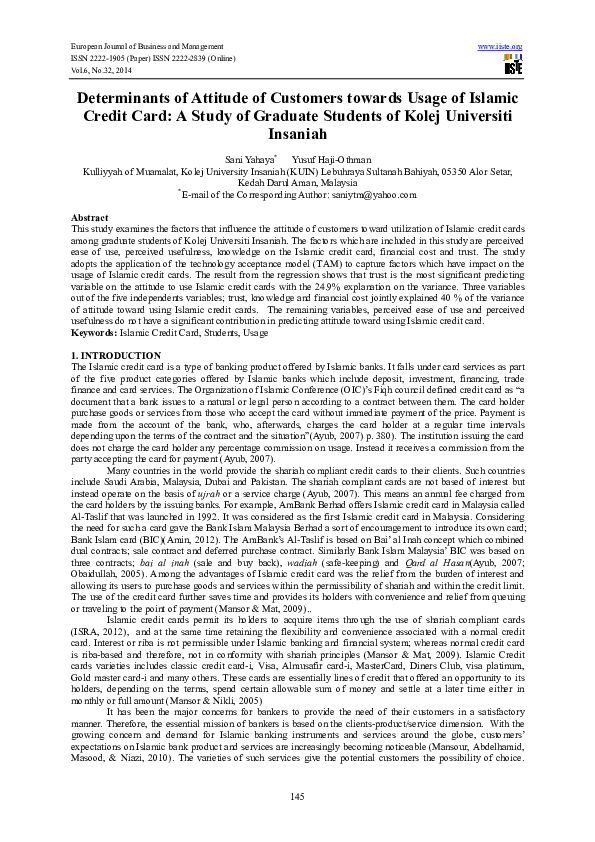 (PDF) Determinants of Attitude of Customers towards Usage of Islamic Credit Card: A Study of ...