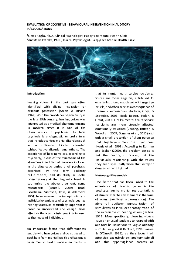 (PDF) EVALUATION OF COGNITIVE -BEHAVIOURAL INTERVENTION IN AUDITORY ...