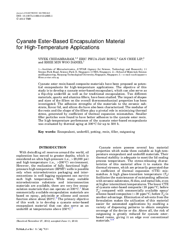 (PDF) Cyanate Ester-Based Encapsulation Material for High-Temperature ...
