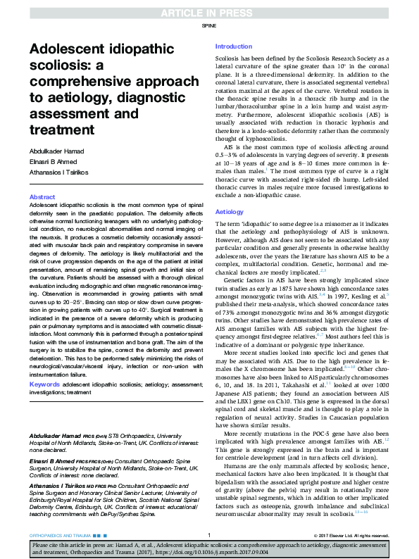 (PDF) Adolescent idiopathic scoliosis: a comprehensive approach to ...