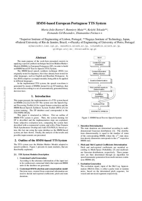 (PDF) HMM-based european Portuguese TTS system