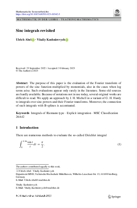 Pdf Sinc Integrals Revisited