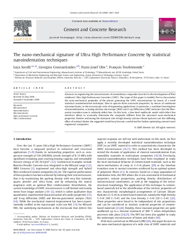 (PDF) The nano-mechanical signature of Ultra High Performance Concrete ...