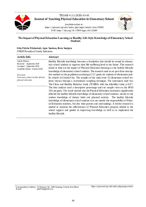 (PDF) The Impact of Physical Education Learning on Healthy Life Style ...