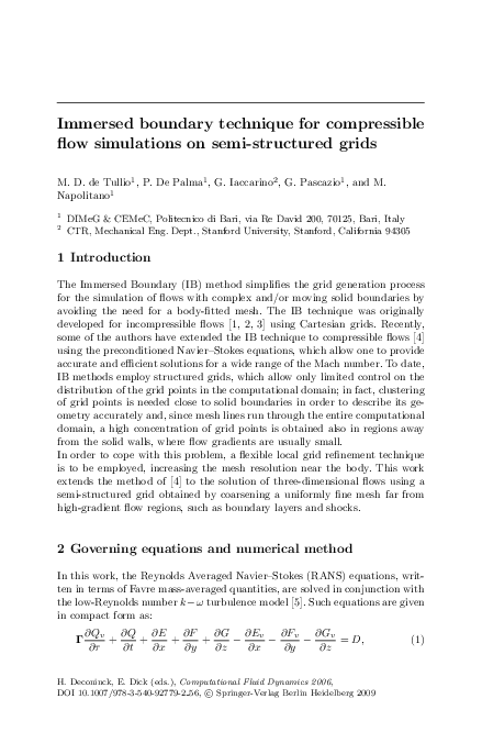 (PDF) Immersed boundary technique for compressible flow simulations on semi-structured grids