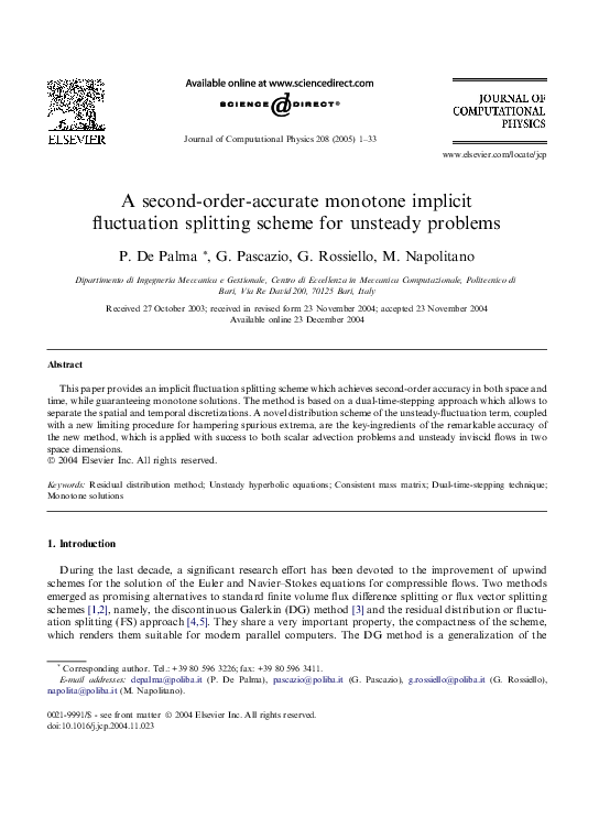 Pdf A Second Order Accurate Monotone Implicit Fluctuation Splitting Scheme For Unsteady