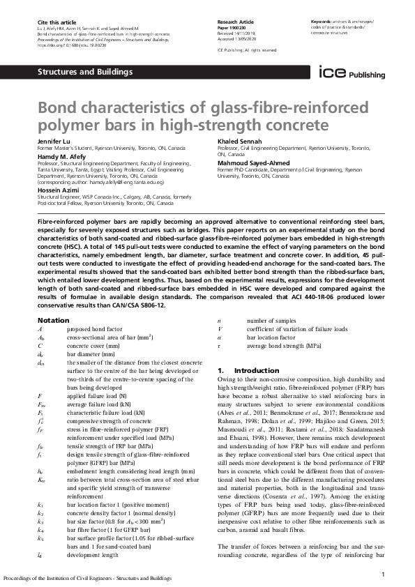 (PDF) Bond characteristics of glass-fibre-reinforced polymer bars in ...