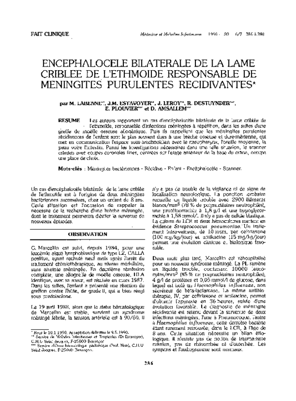 (PDF) Encephalocele bilaterale de la lame criblee de l'ethmoide ...