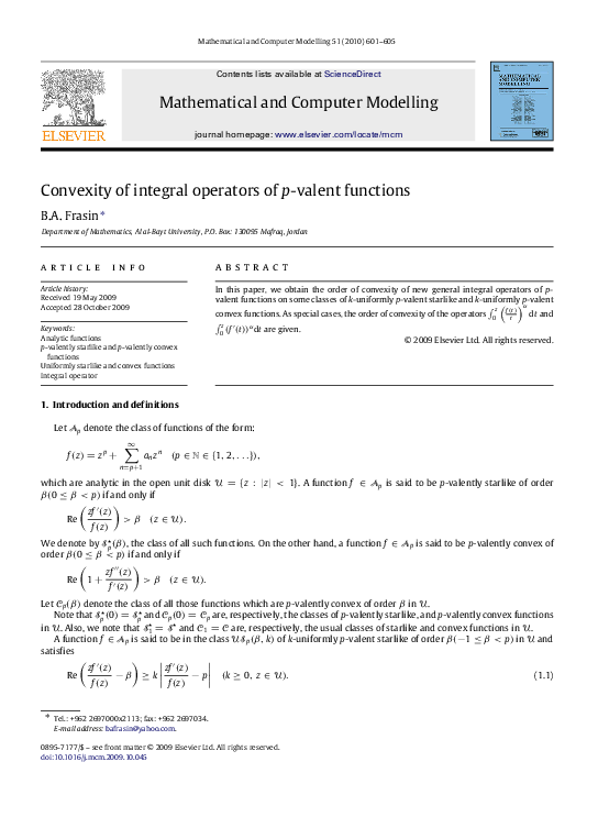 (PDF) Convexity of integral operators of p-valent functions