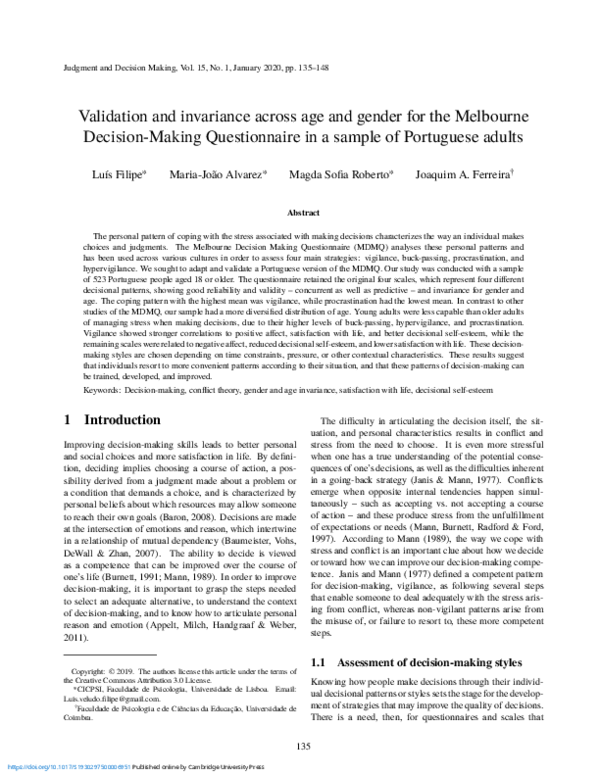 (PDF) Validation and invariance across age and gender for the Melbourne ...