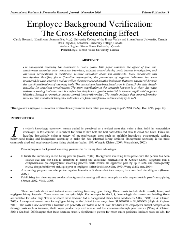 (PDF) Employee Background Verification: The Cross-Referencing Effect