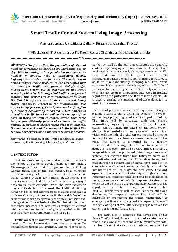 (PDF) A Smart Traffic Control System Using Image Processing: A Review