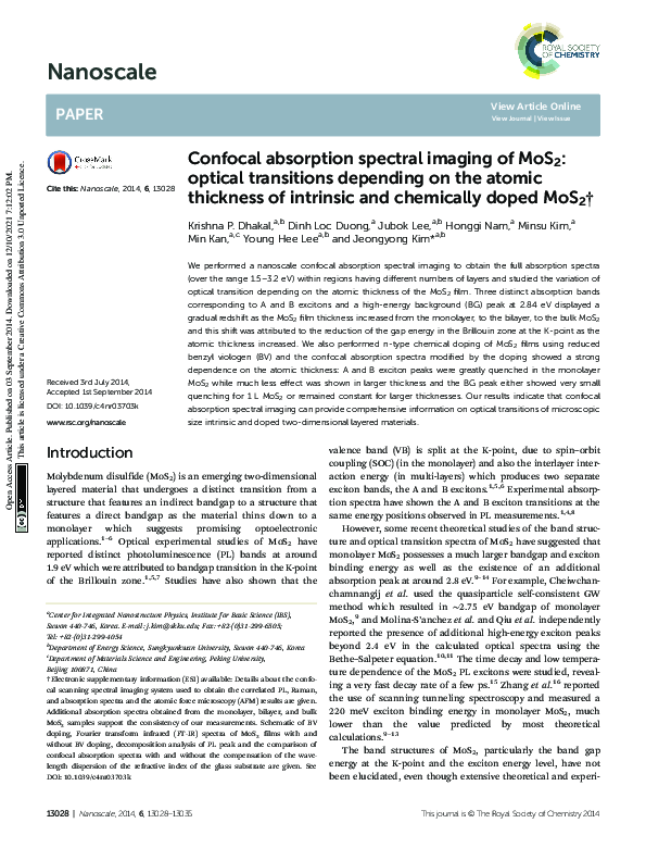 (PDF) Confocal absorption spectral imaging of MoS2: optical transitions ...