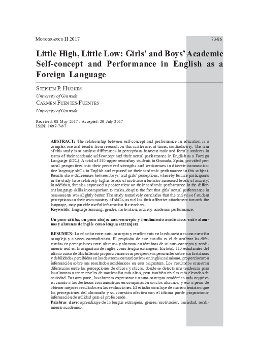 (PDF) Little High, Little Low: Girls’ and Boys’ Academic Self-concept ...