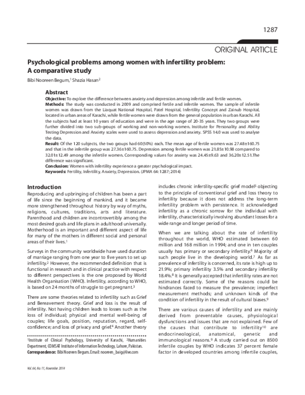 (PDF) Psychological problems among women with infertility problem: a ...