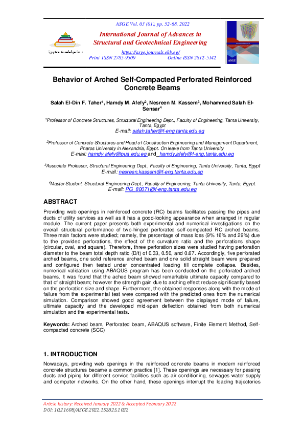 Pdf Behavior Of Arched Self Compacted Perforated Reinforced Concrete Beams
