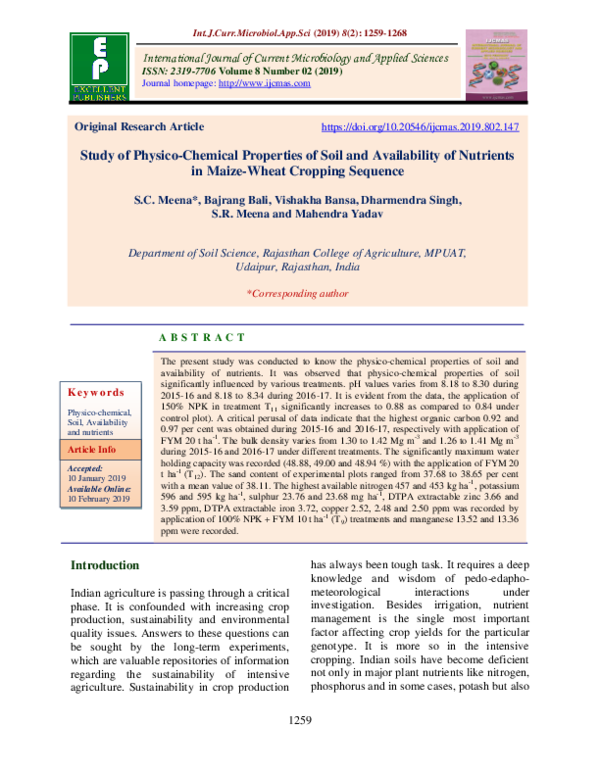 (PDF) Study of Physico-Chemical Properties of Soil and Availability of Nutrients in Maize-Wheat ...