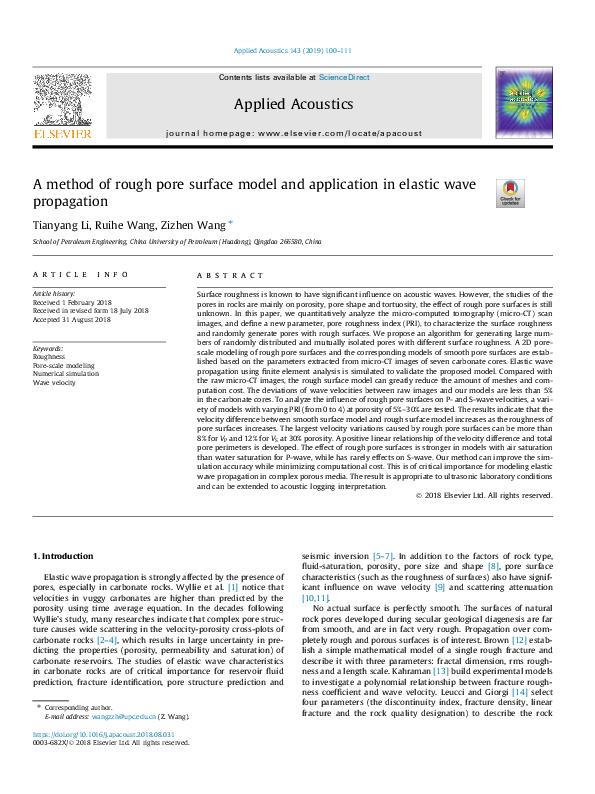 Pdf A Method Of Rough Pore Surface Model And Application In Elastic