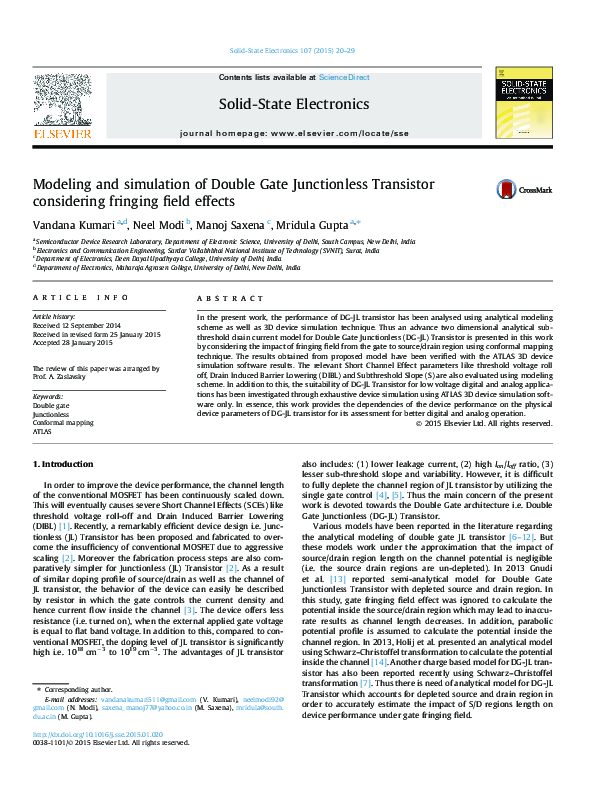 (PDF) Modeling and simulation of Double Gate Junctionless Transistor ...