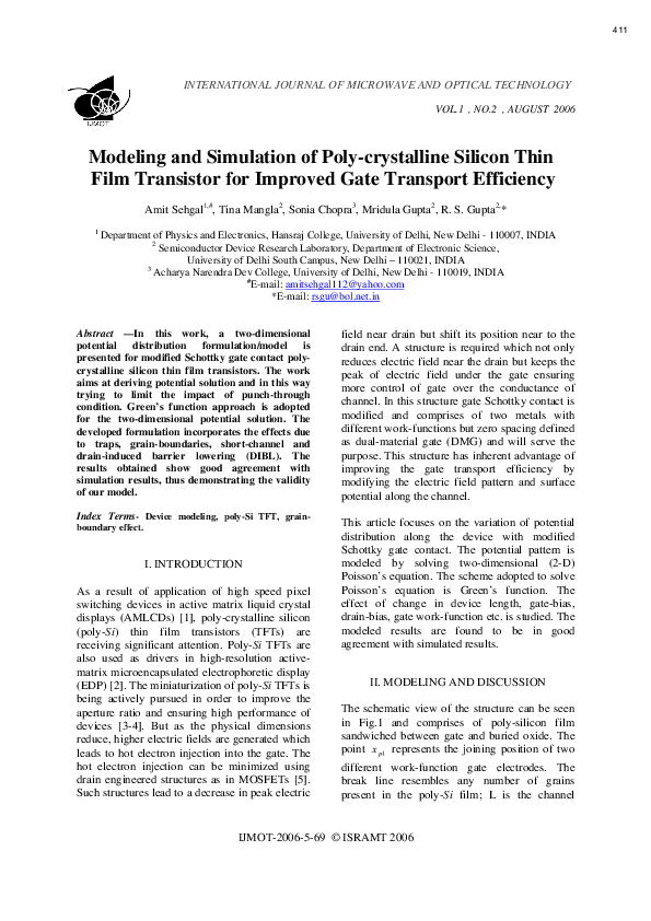 (PDF) Modeling and Simulation of Poly-crystalline Silicon Thin Film Transistor for Improved Gate ...
